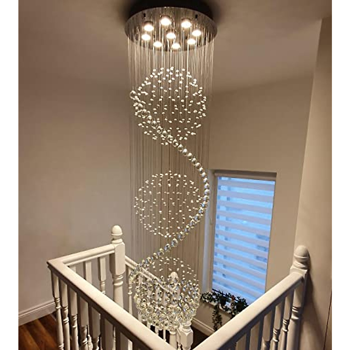 Dst Modern Spiral Sphere Crystal Chandelier, Raindrop Spectacular Ceiling Lighting Fixture, Clearly K9 Crystal Ball Pendant Light for Living Room Hotel Hallway Foyer Romantic Wedding, Size: D20"XH72"