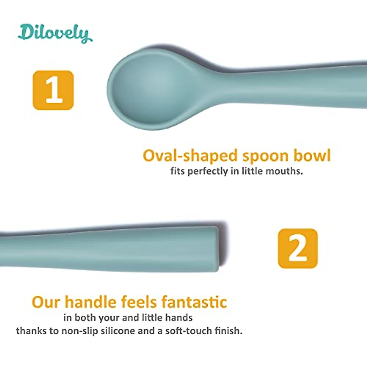 Silicone Toddler Spoon for 1 Year+, Soft Children Training Spoons for Self-feeding, Food Grade Silicone Baby Cutlery, Dishwasher Safe and BPA FREE Set of 5 - Dilovely