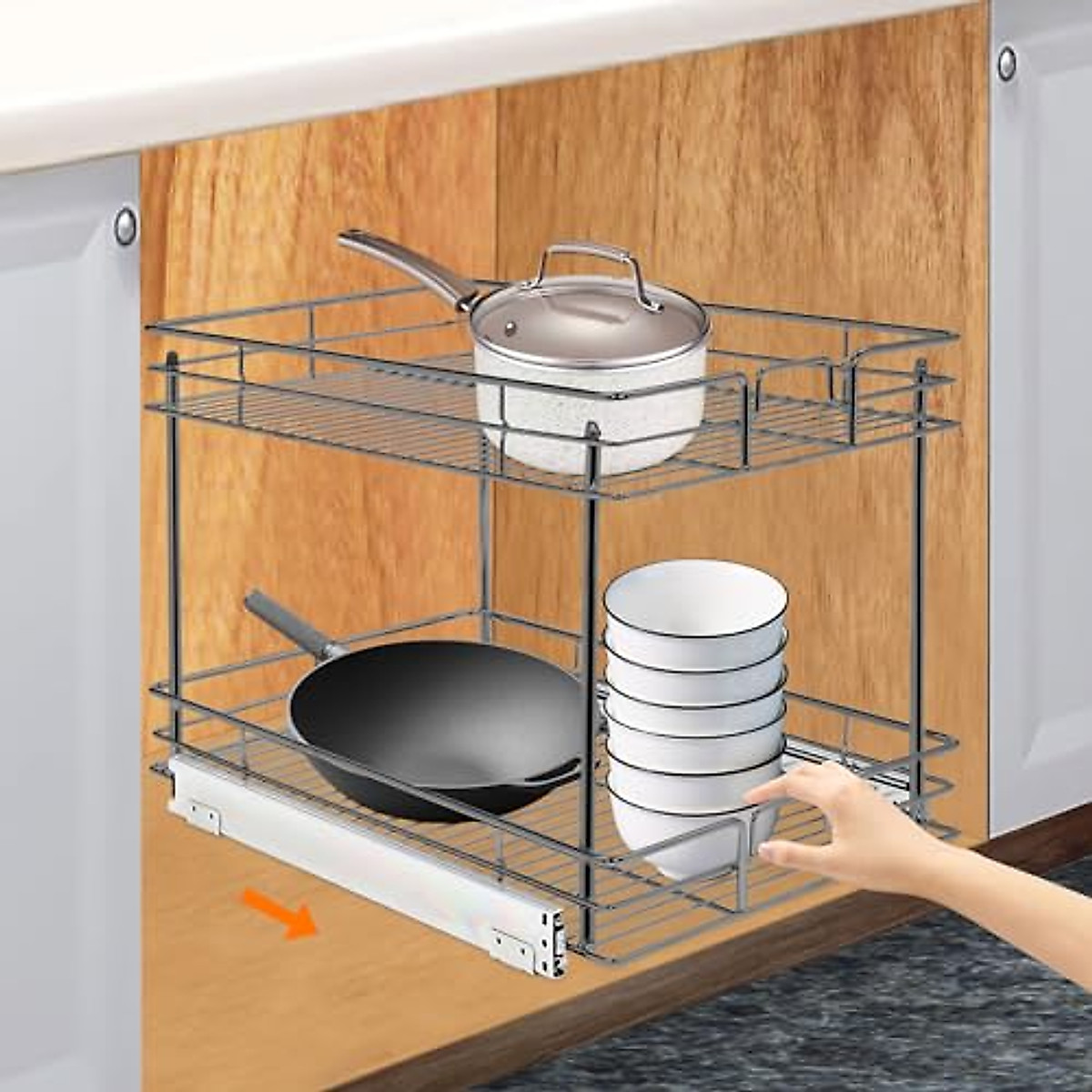 JAJADAH 2-Tier Cabinet Pull Out Shelves, Pull Out Cabinet Organizer, Kitchen Cabinet Organizer for Bathroom/Laundry Room & Kitchen (13.5" X 21.5" - Gray)