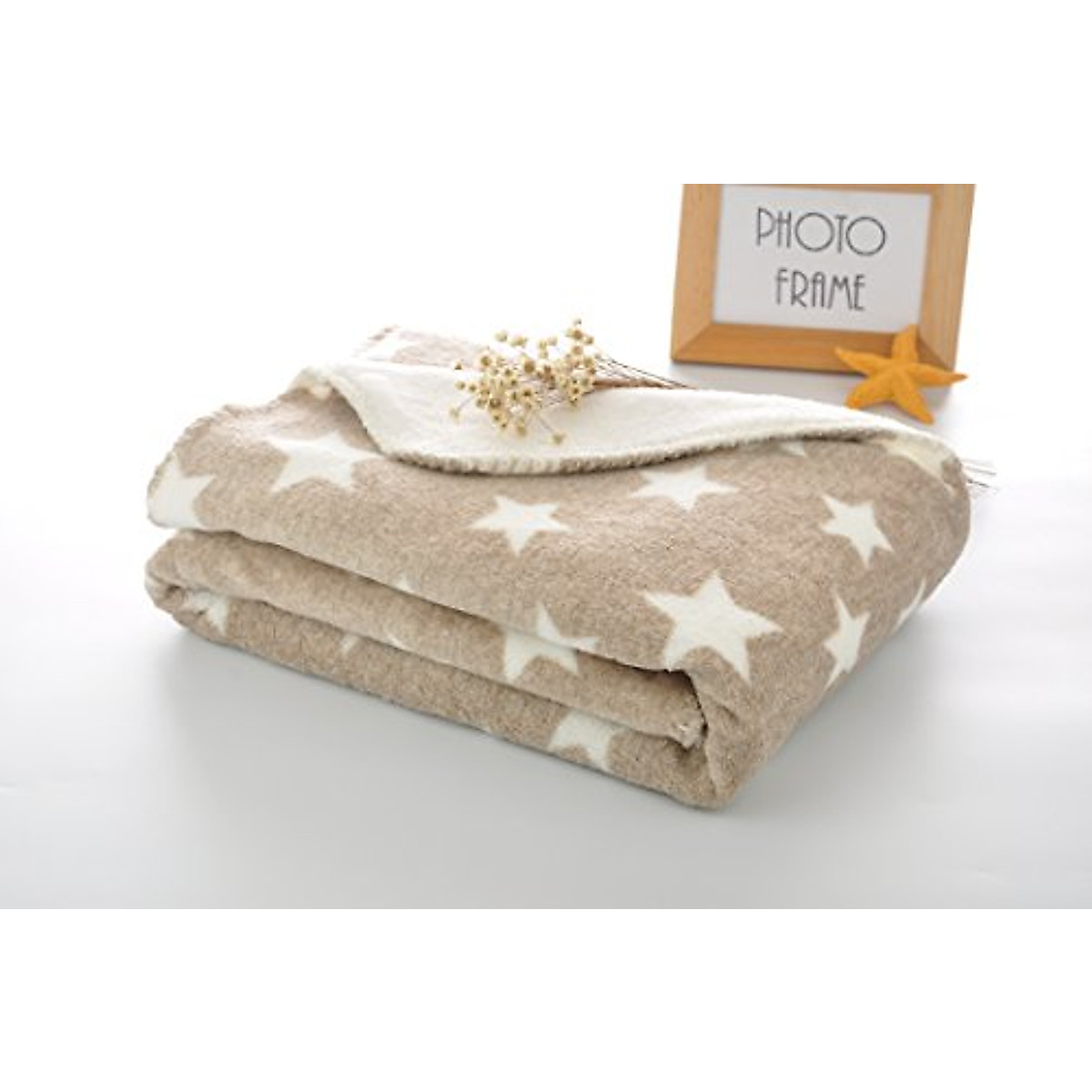 Baby Plush Blanket Security Blanket Double Layer Star Print Sherpa Coral Fleece 30x40 INCH (Camel)