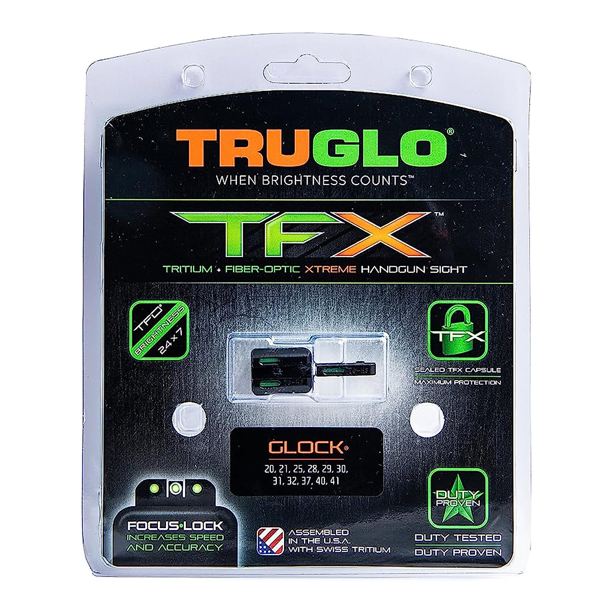 TRUGLO TFX Handgun Sight | Durable Shock-Resistant Compact Brightly Glowing Tritium & Fiber-Optic Xtreme Day/Night Sight, Compatible with Glock High Handguns,Black