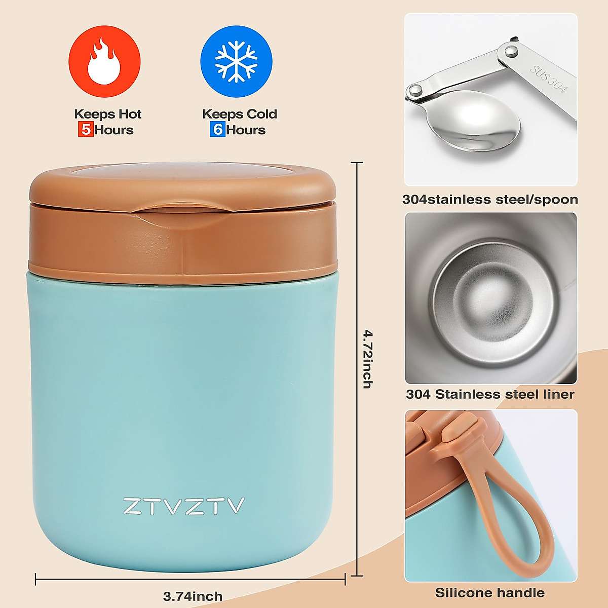 CJACJA Thermo for Hot Food Kids - 15.2 Oz, Insulated Food Jar for Soup, Width Mouth Stainless Steel Insulated Lunch Container with Folding Spoon, Black