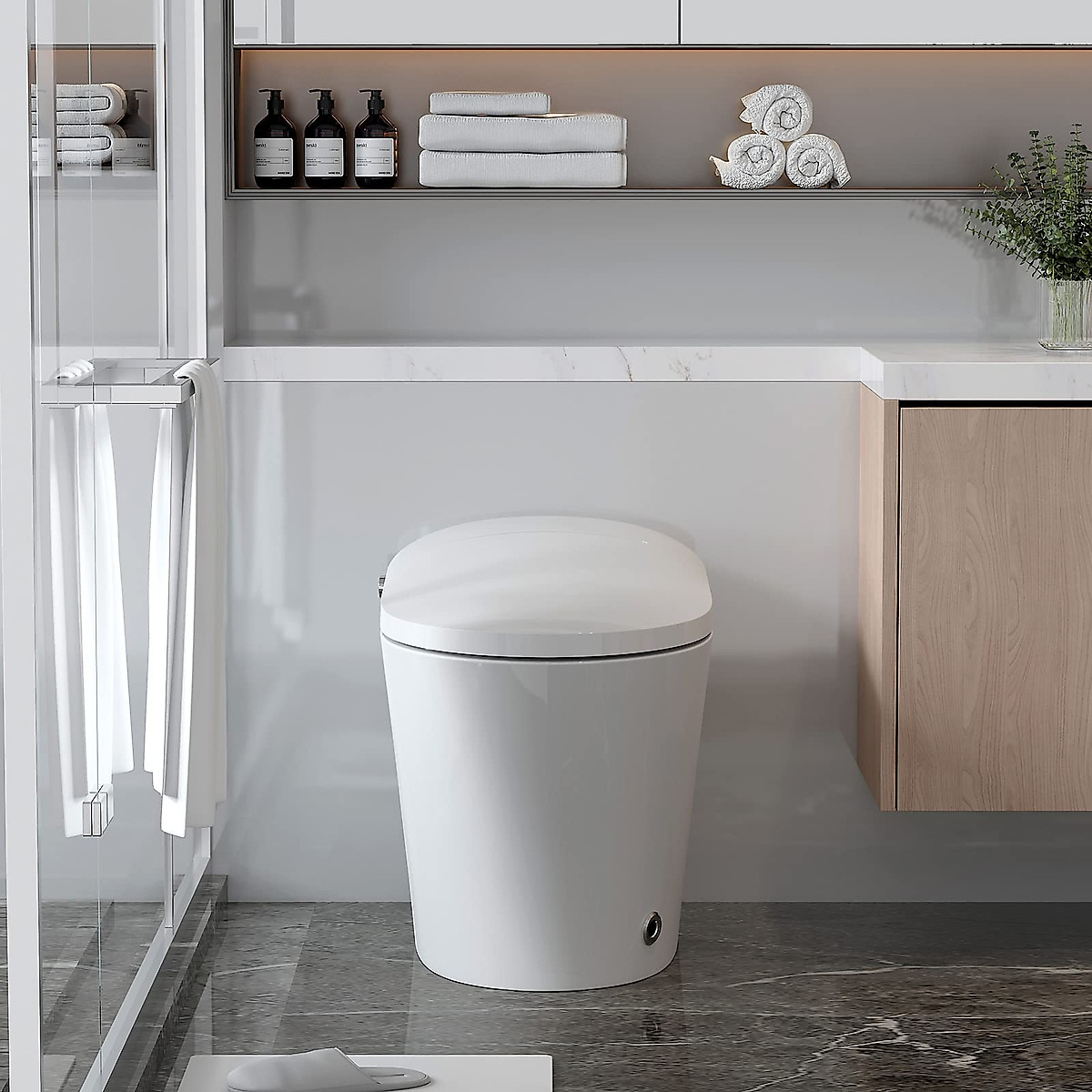 HOROW Heated Toilet, Upmarket Compact Toilet, One Piece Smart Toilet with Heating Seat, Small Tankless Toilet with Blackout Flush, Soft Close Cover, 25.6(L) x 15.6(W) x 19.8(H)