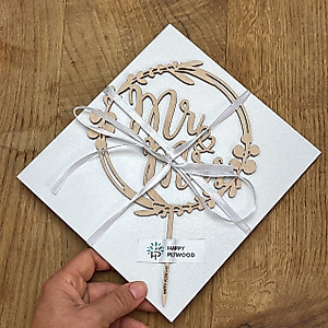 HappyPlywood Wedding Cake Toppers Mr Mrs Wooden Cake Topper with Leaves Floral