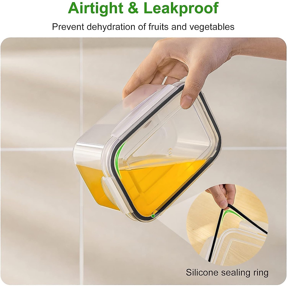 5 PCS Large Fruit Containers for Fridge - Leakproof Food Storage Containers with Removable Colander - Dishwasher & microwave safe Produce Containers Keep Fruits, Vegetables, Berry, Meat Fresh longer