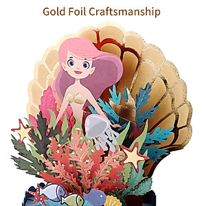 Giiffu The Little Mermaid Pop Up Card, Pop Up Birthday Card for kids, 3D Birthday Greeting Card, Birthday Pop Up Cards for Daughter or Sister, 3D Birthday Card with Envelope, Celebration Card
