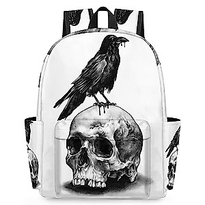 YoCosy School Backpack for Boys Girls Black Vintage Gothic Skull Day Of The Dead Bird Kids Backpack Bookbag for Elementary Preschool Travel Daypack Laptop Backpack Purse for Women Men Teens
