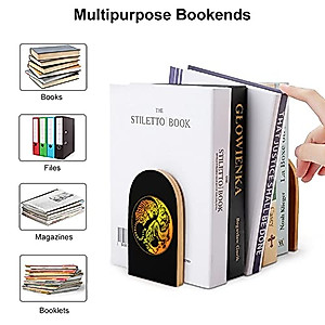 Yin Yang Dragon Tiger Wood Book Ends for Shelves Non-Skid Bookend Book Stand Book Holder Stopper for Home Office School
