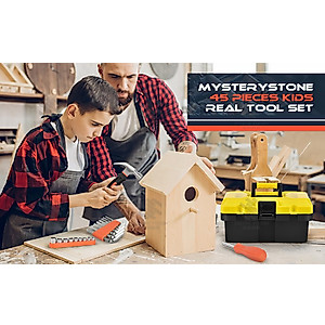 45 Pieces Kids Real Tool Set Construction Tool Set for Kids with Tool Belt,Hand Tools,Safety gogles,Solid Tool Box-Kids Learning Tool Kit for Home DIY and Woodworking, Great Gift Tool kit