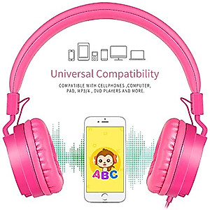 gorsun Kids Headphones, Lightweight Stereo Wired Toddler Headphones, Adjustable Headband Children's Headset for Smartphones Computer Pad Earphones(Pink)