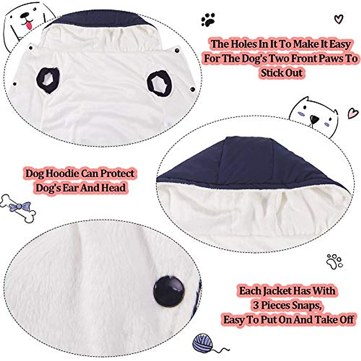 Dog Hoodies 2 Pieces Dog Jacket with Hat, Soft Windproof Coat Small Dogs Jacket Puppy Coats with Hoodie, 2 Colors Provided (Red, Navy Blue, Medium)