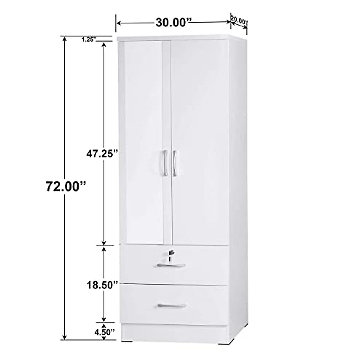 Better Home Products Grace Armoire Wardrobe with Mirror & Drawers in White