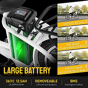 PEXMOR Electric Bike for Adults, 350W (Peak 500W) City Commuter Ebike w/36V 12.5AH Removable Battery, 26" Cruiser Electric Bicycle 6-Speed | Dual Shock Absorber, Complies to UL2849