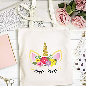 Kreatwow Unicorn Tote Bag - Reusable Canvas Shopping Grocery School Bag Unicorn Gift for Girls Women