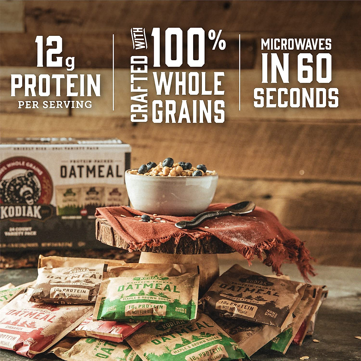Kodiak Cakes Instant Oatmeal Packets - High Protein - 100% Whole Grains Breakfast Food - Maple & Brown Sugar, Cinnamon, & Chocolate Chip (24 Packets)