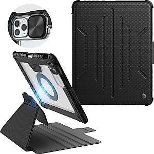 Nillkin iPad Air 13 inch Case with Detachable Magnetic Cover, iPad Pro 12.9 Case for iPad Pro 12.9 inch (3/4/5/6th Gen), with Pencil Holder, Camera Cover Slide, Built-in Magnetic Ring Case, Black