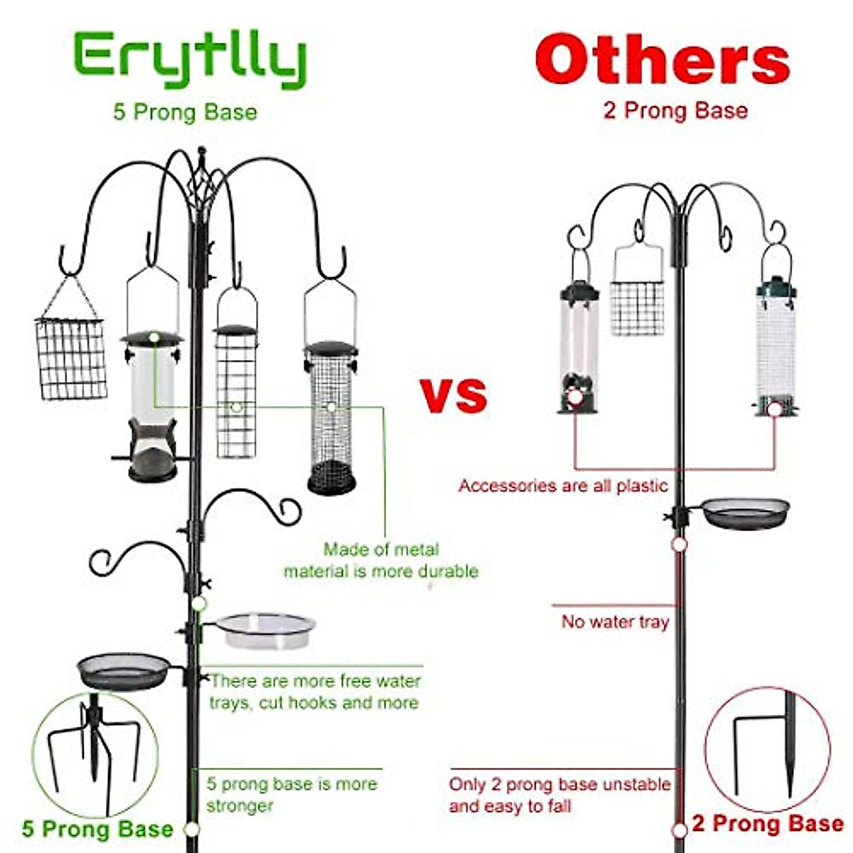 ERYTLLY Bird Feeding Station Kit Bird Feeder Pole Wild Bird Feeder Hanging Kit Planter Hanger Multi Feeder Hanging with Metal Suet Feeder Bird Bath for Attracting Wild Birds
