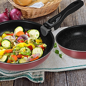 Almcmy Nonstick Frying Pan Set 2 Piece, 10 Inch & 11.6 Inch Nonstick Skillet with Detachable Handle, Induction Pots and Pans, Removable Handle Cookware, Oven Safe, Dishwasher Safe, Red