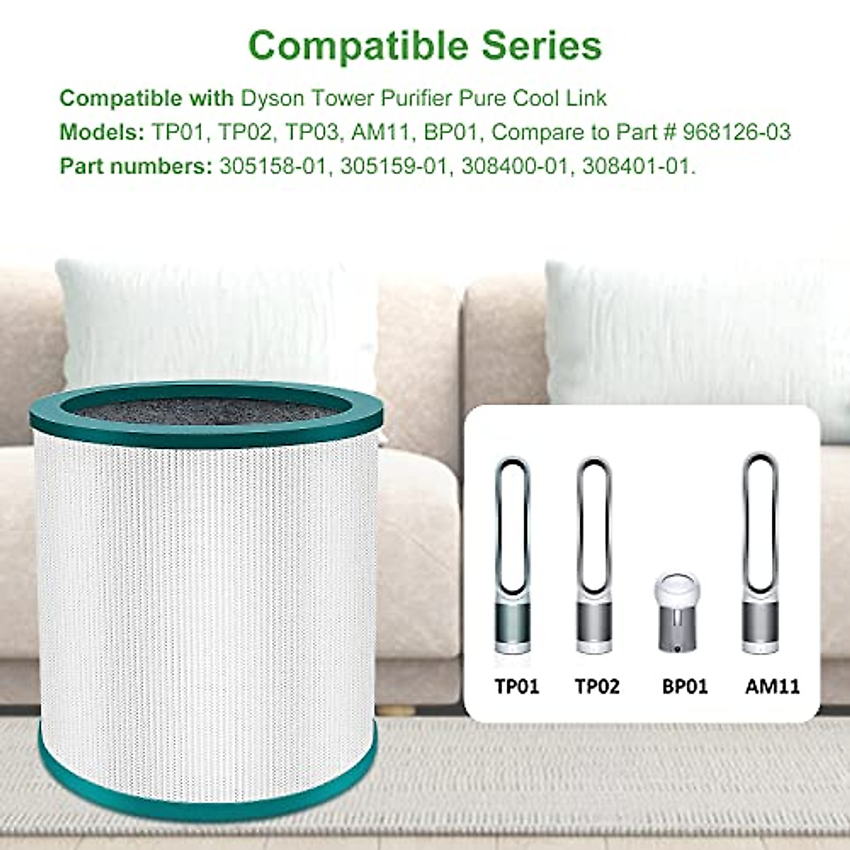 NXBHG TP01 TP02 Replacement Filter 2 Pack Compatible with Dyson Pure Cool Link TP01, TP02, TP03, BP01, AM11 Tower, NXBHG 360° True Filter, Compare to Part # 968126-03