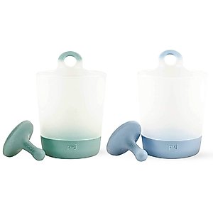 Puj Phillip Cups for Kids - Hangable Training Cups - Rinse-and-Play Reusable Plastic Cups with Grippy Hooks - Dishwasher Safe - Set of 2 (Sage and Periwinkle)