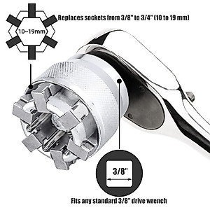 YAKAMOZ Adjustable Universal Socket Wrench Grip Adapter 10-19mm Hex Head Nuts and Bolts Driver Tool for 3/8" Drive Ratchet Torque Wrench and Power Drill