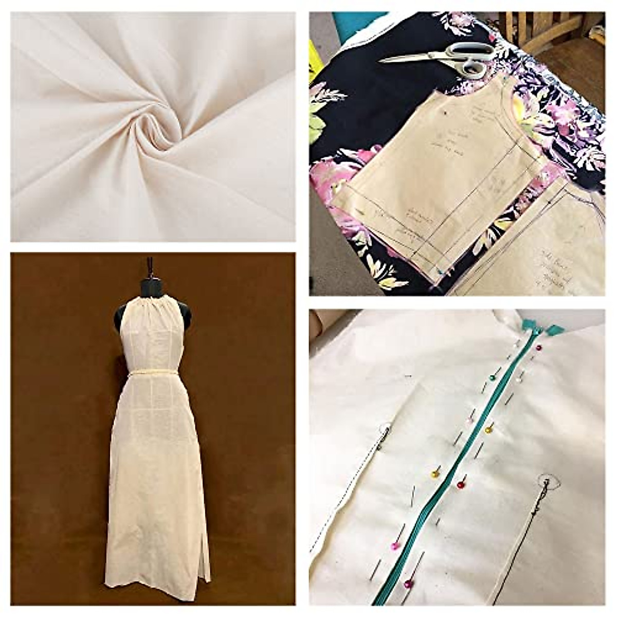 Muslin Fabric Cotton Cloth 62 Inch Wide by Yard (5.4YARDS, Natural Thin)