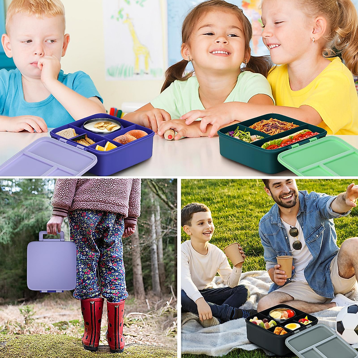 MAISON HUIS Bento Lunch Box for Kids With 8oz Soup Thermos, Leakproof Lunch Compartment Containers with 4 Compartment Bento Box, Thermos Food Jar and Lunch Bag, BPA Free,Travel, School(Unicorn)