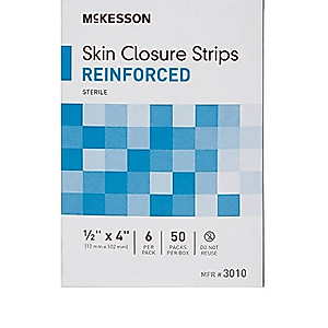 McKesson Skin Closure Strips, Sterile, Reinforced, 1/2 in x 4 in, 50 Count
