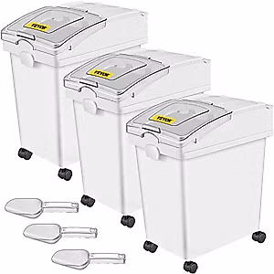 VEVOR Ingredient Bin, 6.6 Gallons Capacity Ingredient Storage Bin, 3 Pcs/Set, PP Material Flour Bins On Wheels, White Shelf Ingredient Bin with Scoop and Sliding Lid, Commercial Storage Bins