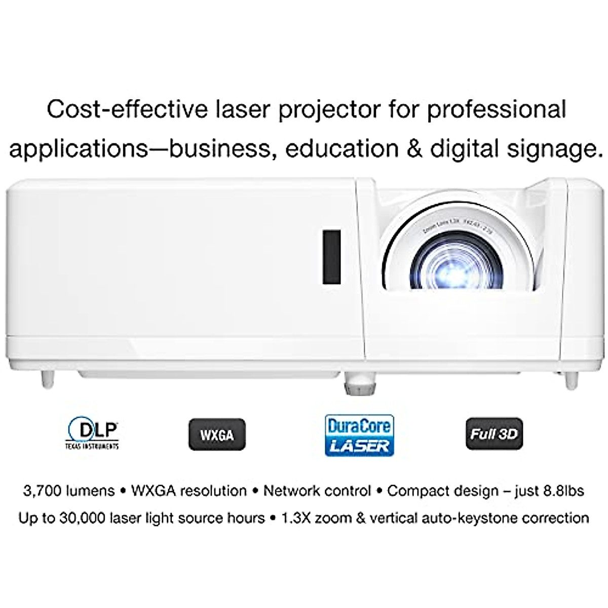 Optoma ZW370 WXGA Professional Laser Projector | Compact Design & Bright 3700 lumens | DuraCore Technology, Up to 30,000 Hours | Network Control | Quiet Operation | 10W Speaker Built in