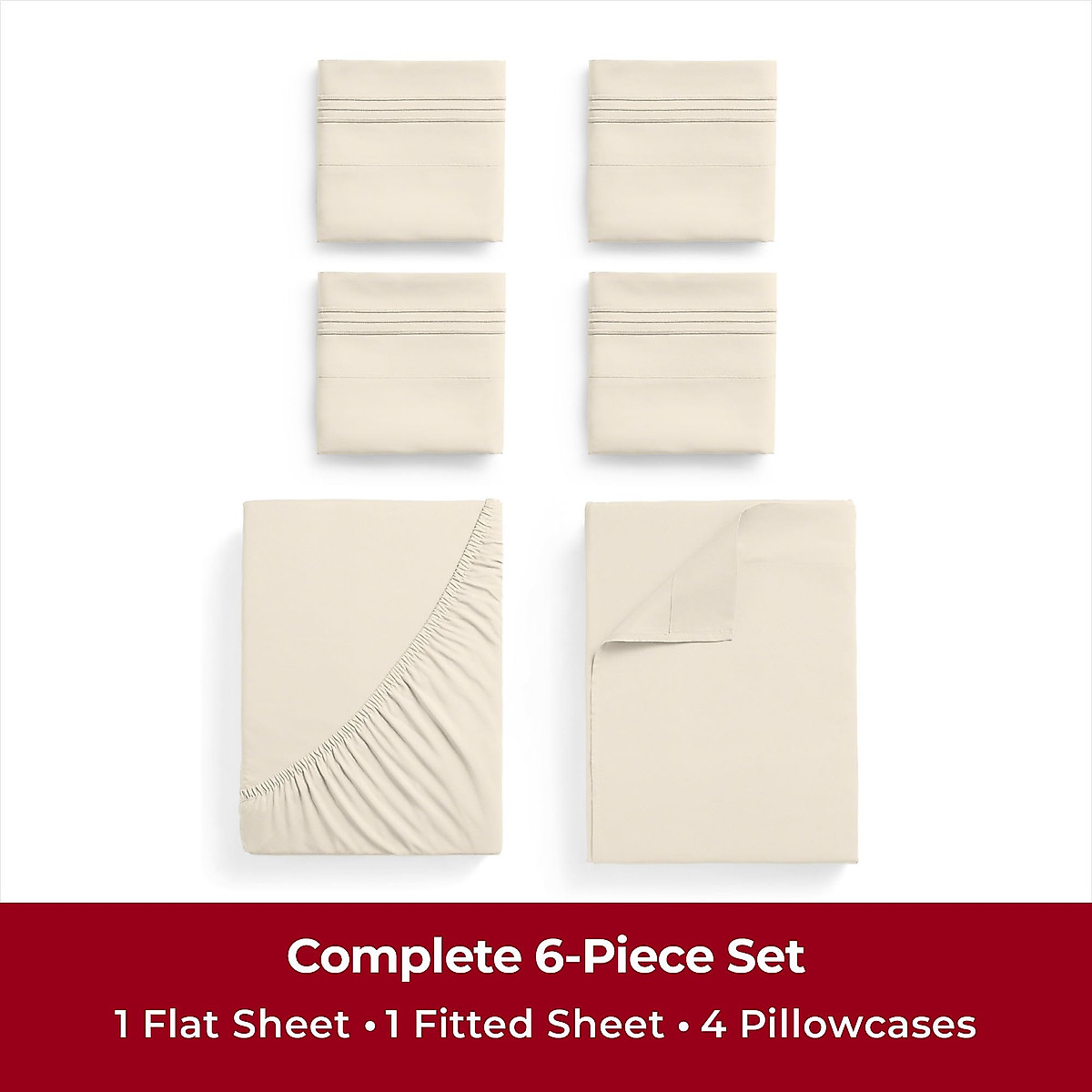 Mellanni Full Sheet Set - 6-Piece Iconic Collection Bedding, (Including 4 Pillowcases), 16-Inch Deep Pocket, Easy Care, Extra Soft, Cooling Sheets, Brushed Microfiber - Golden Ivory