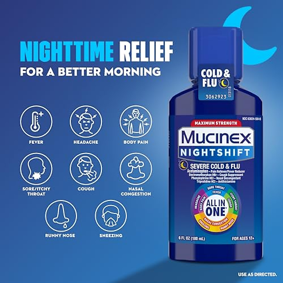 Mucinex Fast-Max Cold and Flu & Nightshift Severe Cold and Flu Medicine for Adults, Over-the-Counter Medication Combo Pack for Sore Throat Relief, Decongestant, Cough & Cold Medicines, 2 x 6 Fl Oz
