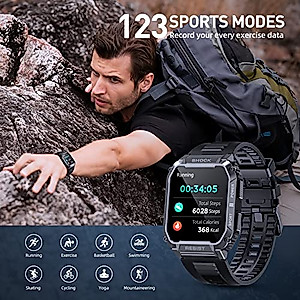 PUREROYI Military Smart Watches for Men,1.95'' 5ATM Waterproof Watch with Bluetooth Call (Answer/Make Calls), 123 Sports Modes Fitness Tracker Tactical Smartwatch for iPhone Android Phone