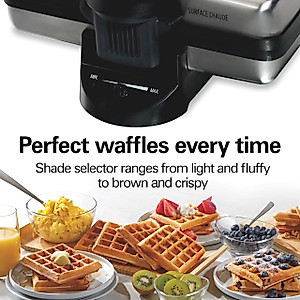 Hamilton Beach Belgian Mini Waffle Maker with Shade Control, Makes 2 at Once, Create Personalized Keto Chaffles and Hash Browns, Non-Stick Plates, Compact Design, Stainless Steel