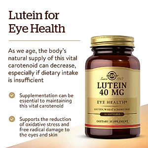 Solgar Lutein 40 mg, 30 Softgels - Supports Eye Health - Helps Filter Out Blue-Light - Contains FloraGLO Lutein - Gluten Free, Dairy Free - 30 Servings