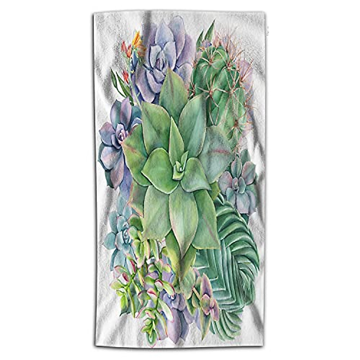 WONDERTIFY Bouquet Succulents Hand Towel Watercolor Botanical Echovirus Plants Hand Towels for Bathroom, Hand & Face Washcloths 15X30 Inches Green Purple