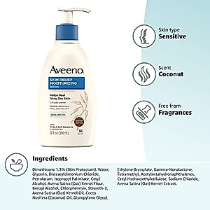 Aveeno Skin Relief Moisturizing Lotion with Scent Triple Oat Complex Dimethicone Skin Protectant for Sensitive ExtraDry Itchy Skin, Coconut, 12 Fl Oz