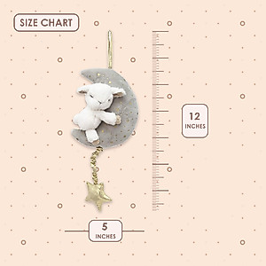 MON AMI Lamb and Moon Soft Plush Musical Toy – 12”, Nursery Mobile, Infant Toys, Soft Hanging Plush Stroller Toy, Musical Mobile for Cribs