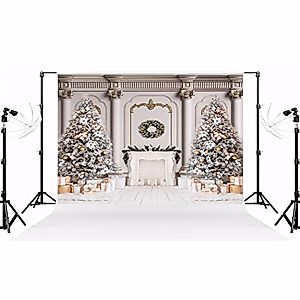 Kate 10×10ft (3×3m) Christmas Tree Photo Backdrop Xmas Palace Classic Indoor White Fireplace Gifts Decoration Photography Background for Christmas New Year Photographer Studio Props