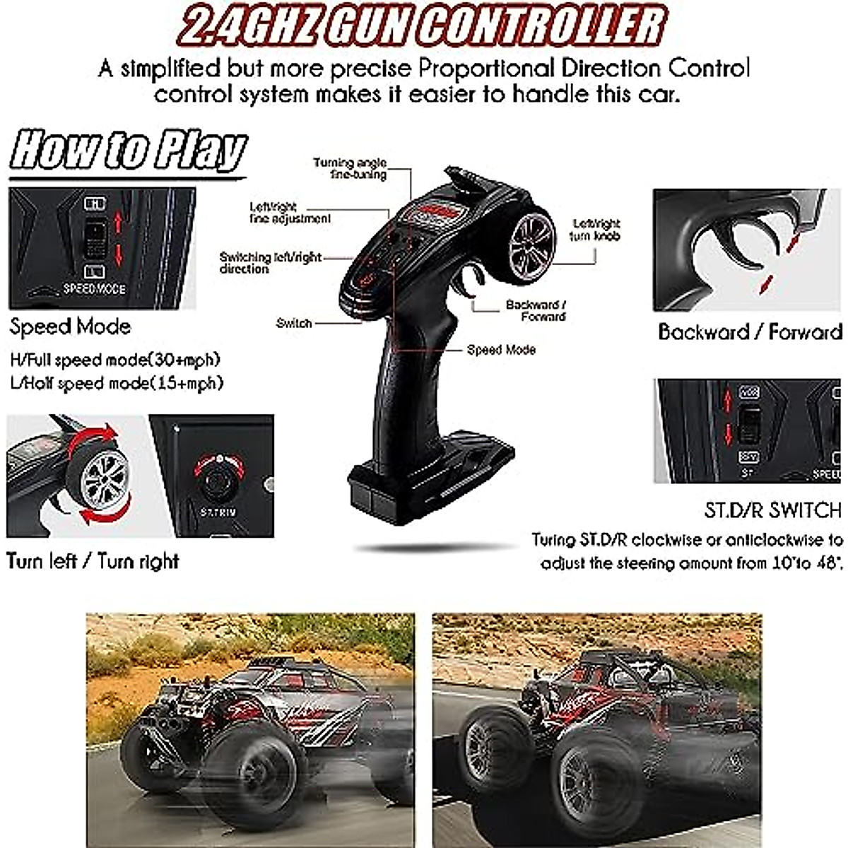 FUUY Remote Control Car Boy 8-12 Fast RC Cars for Boys 1/16 42KM/H High-Speed 4WD RC Car with Two Batteries Off-Road Waterproof Truck Kids Adults Hobby Toy Cars for All Terrain Gift Kids