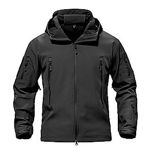 TACVASEN Men's Classic Fleece Liner Hooded Outwear Softshell Tactical Jacket Black,US XL