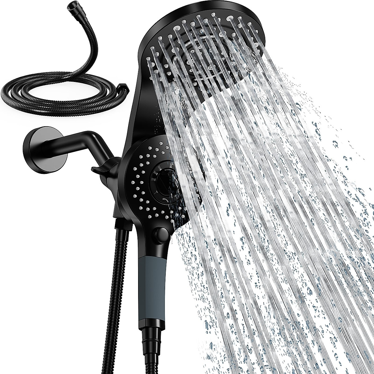 Shower Heads With Handheld Spray Combo, High Pressure 2 IN 1 Rainfall Shower Head with 9 Spray Modes, Anti-leak Shower Faucet with 72'' Stainless Steel Hose & Magnetic Hand Held Shower (Matte Black)