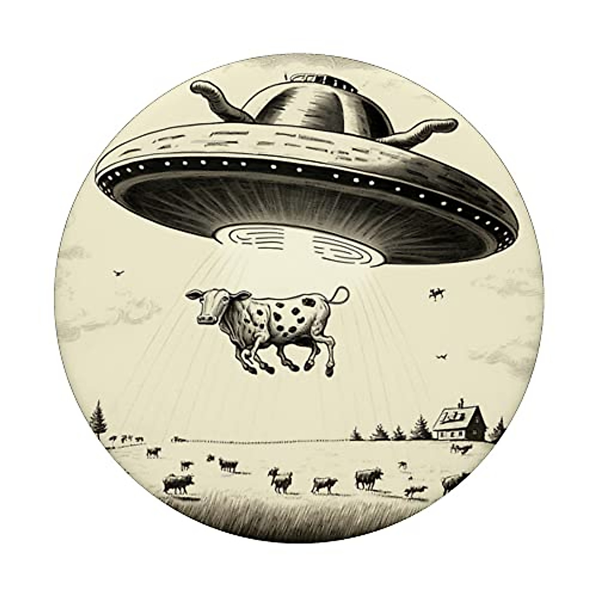 Aliens Abducting cow into Flying UFO Saucer Abduction PopSockets Swappable PopGrip