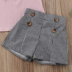 Mubineo Toddler Baby Girl Sleeveless Tops Plaid Button Summer Shorts Set Clothes Outfits (Pink, 7)