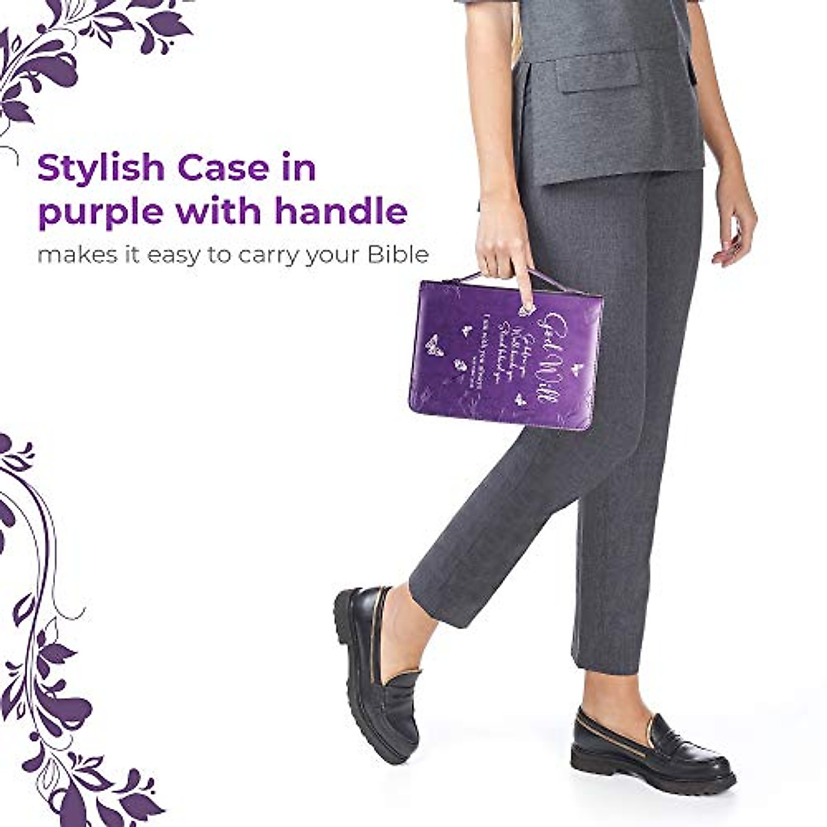 Bible Covers for Women and Girls - Leather Bible Case Bag Large and Medium Size Fits Books Up to 10.1 x 7 x 1.9 Inches - Gift for Women Bright Goods by DEHITE - Purple Faux PU Leather Bible Accessory