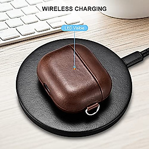CEENFFO Genuine Leather Case for AirPods 3 (2021), Compatible with AirPods 3 Case Leather with Lanyard, Supports Wireless Charging and Front LED Visible for Case
