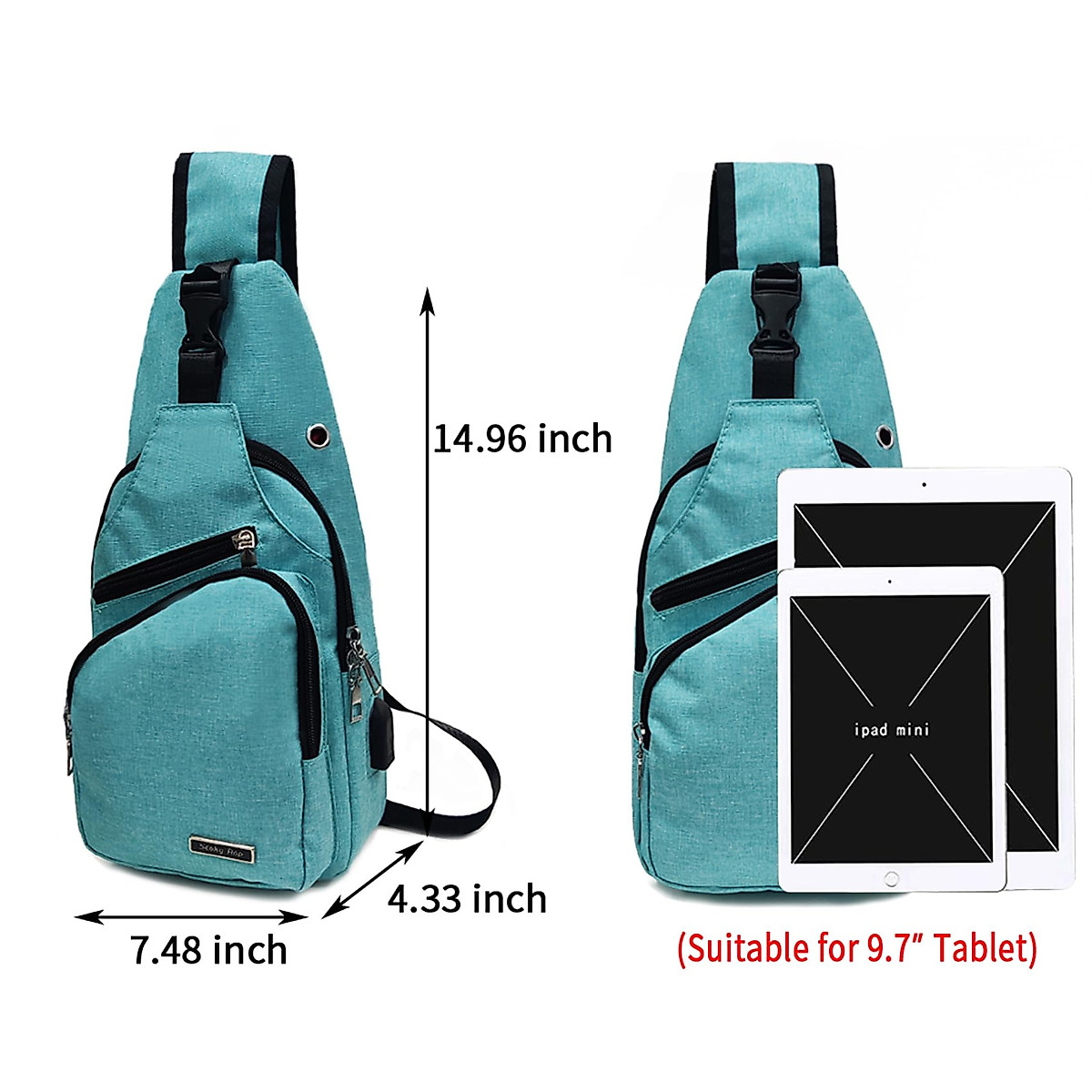 Seoky Rop Men Women Sling Backpack Crossbody Shoulder Chest Bag with USB Charging Port for Travel Hiking Mint Green