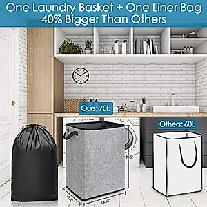 SNIGJAT 70L Clothes Laundry Hamper for Bedroom with Removable Liner, Lightweight Dirty Clothes College Hamper Collapsible for Small Space, Sturdy Laundry Basket with Handles for Bathroom Closet