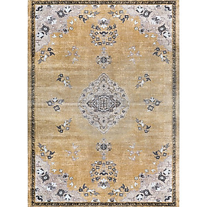 Beverly Rug Non Slip Rugs 8x10 Boho Medallion Floral Non Skid Rubber Backing Easy Silk Soft Area Rug for Living Room Easy to Clean Non Shedding Kitchen Bedroom Indoor Carpet (8 x 10 Yellow - Gray)