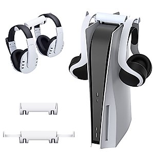 Grehge set holder, PS5 headset stand, PS5 Headphone Hook, Retractable Gaming Headsets Hanger for Sony Playstation 5, No screws, No tape, White